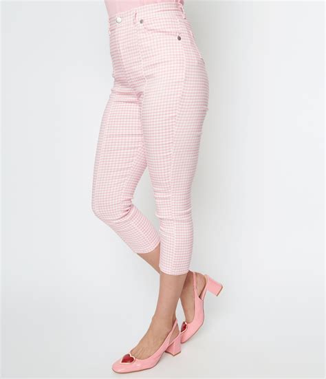 Smak Parlour Pink And White Gingham Capri Pants Unique Vintage