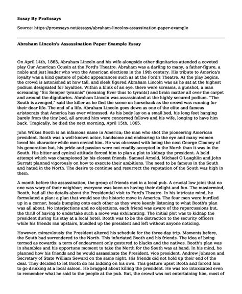 📌 Abraham Lincolns Assassination Paper Example Free Essay Term
