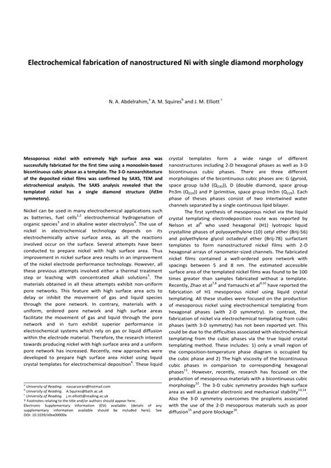 Pdf Electrochemical Fabrication Of Nanostructured Ni With Single Diamond Morphology