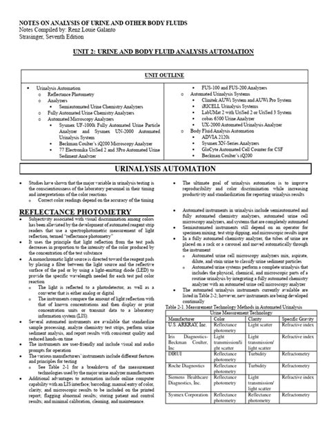 Unit 2 Urine And Body Fluid Analysis Automation Pdf Flow Cytometry