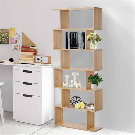 Homcom 75 5 H Bookcase 6 Shelf S Shaped Bookshelf Wooden Storage Display Stand Shelf Organizer