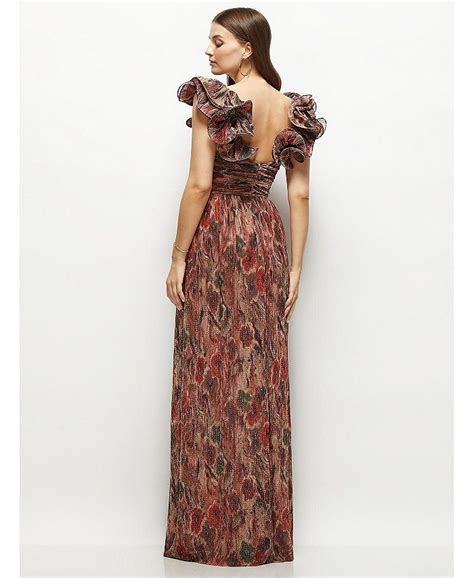 After Six Womens Dramatic Ruffle Edge Strap Fall Foral Pleated