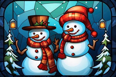 Premium Ai Image Stained Glass Snowmen Vector