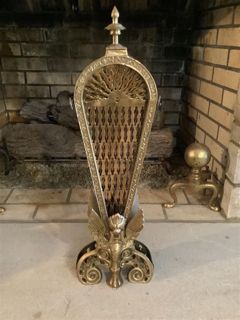 Lot Vintage Brass Griffin Peacock Fireplace Screen