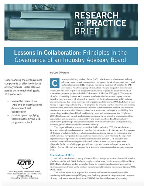 Principles In The Governance Of An Industry Advisory Board Advance Cte