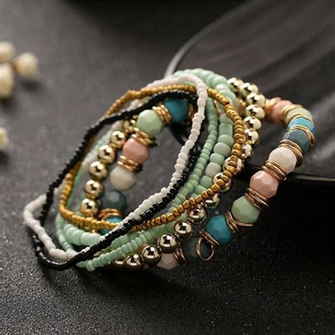 Ayyufe 4 Sets28pcs Boho Bracelets Women Boho Bohemian Mix Multilayer