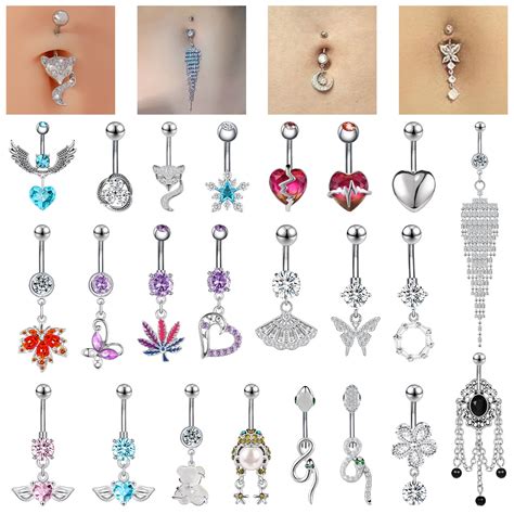1 Pc Dangle Navel Piercing 316l Stainless Steel Belly Button Ring