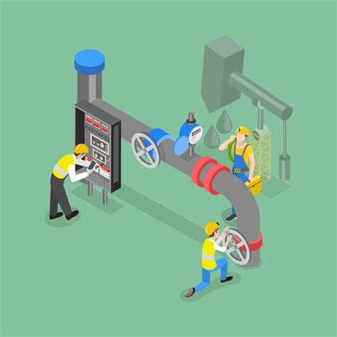 석유 및 가스 운송 통제 석유 연료 산업의 이소메트릭 평면 터 일러스트레이션 프리미엄 벡터