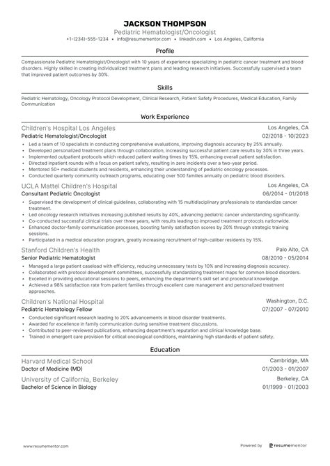 Pediatrician Resume Example Free To Edit Ats Friendly Pdf 2025