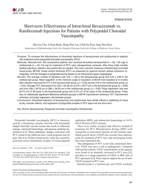 Pdf Short Term Effectiveness Of Intravitreal Bevacizumab Vs Ranibizumab Injections For
