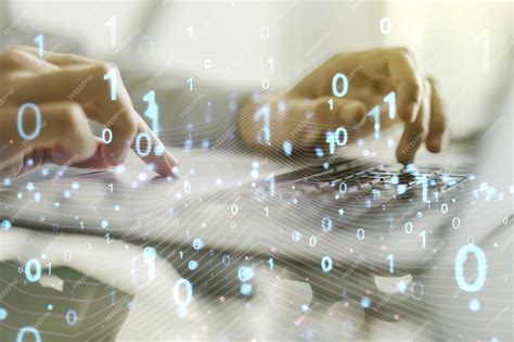 Premium Photo Creative Abstract Binary Code Hologram And Hands Typing