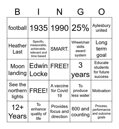 Goal Bingo Bingo Card