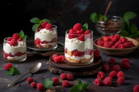 Dessert With Raspberry And Cream Generative Ai Stock Illustration