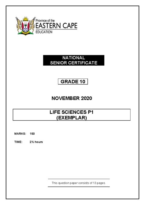 Life Sciences P1 Gr10 Qp Nov2020 English National Senior Certificate