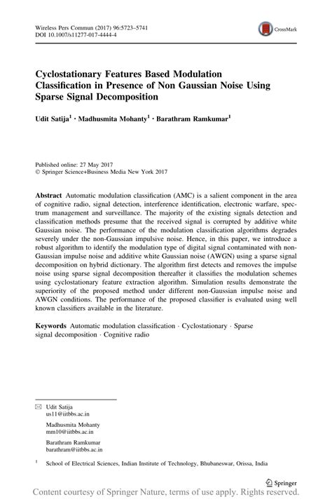 Cyclostationary Features Based Modulation Classification In Presence Of