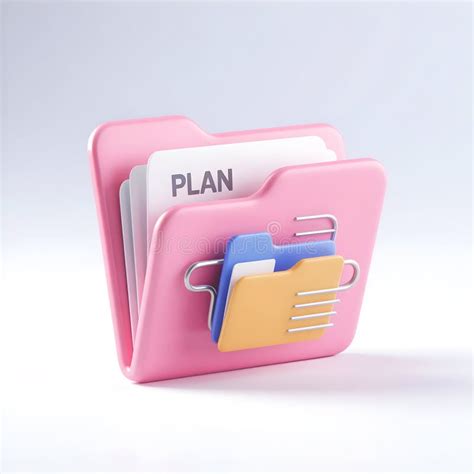 Pink Folder With Orange And Blue Subfolders Plan Document 3 D Render