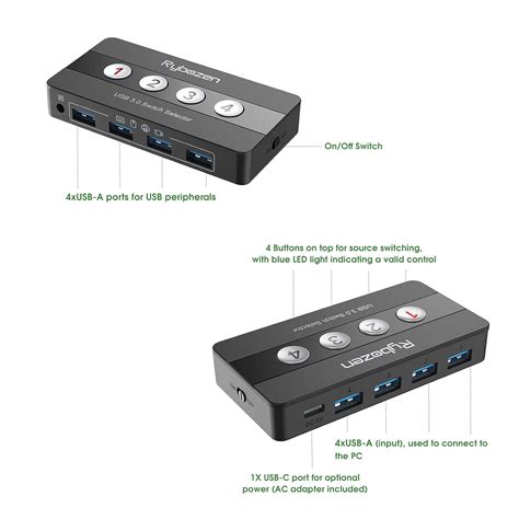 Rybozen Selector De Conmutador Usb 30 Conmutadores Kvm De 4 Puertos