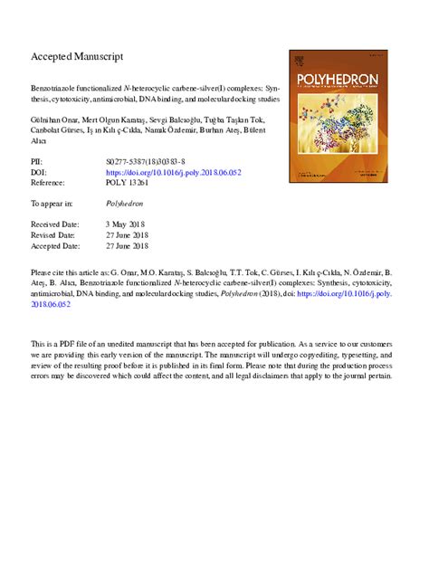 Pdf Benzotriazole Functionalized N Heterocyclic Carbene Silver I Complexes Synthesis