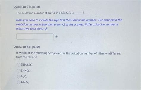 Solved The Oxidation Number Of Sulfur In Fe2 S2o3 2 Is