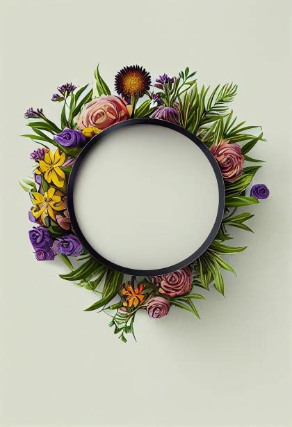 Free Spring Flower Circle Frame With Green Leaves