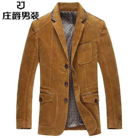 男士夹克衫男装外套jacket西装领中长款条绒便装庄爵2014秋装新款冬日阳光雪88