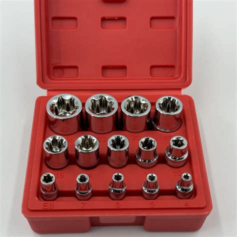 Набор инструментов / Набор головок (звезда) TORX E4-E24 14 предметов ...
