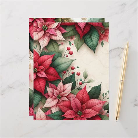 Christmas Poinsettia Scrapbook Paper Sheets Triplicate