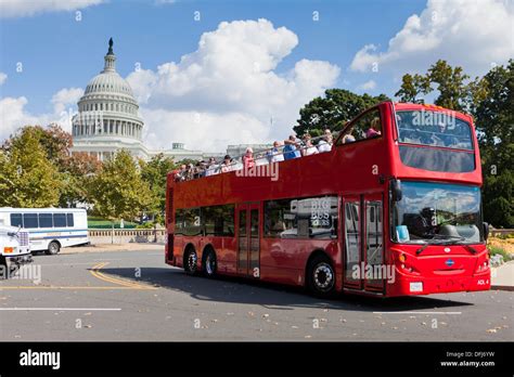 Red Open Top Tour Bus At The Us Capitol Building Washington Dc Usa