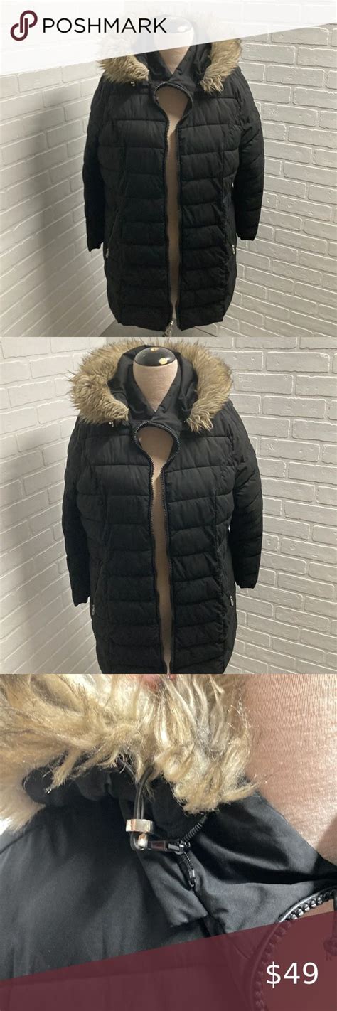 Laundry By Shelli Segal Long Black Puffer Coat And Faux Fur Sz 2x Long