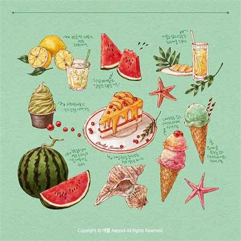 애뽈 On Instagram 여름의 디저트🍦 드로잉 스케치 애뽈 그림 감성 일러스트 일러스트레이션 Illust Illustration Draw