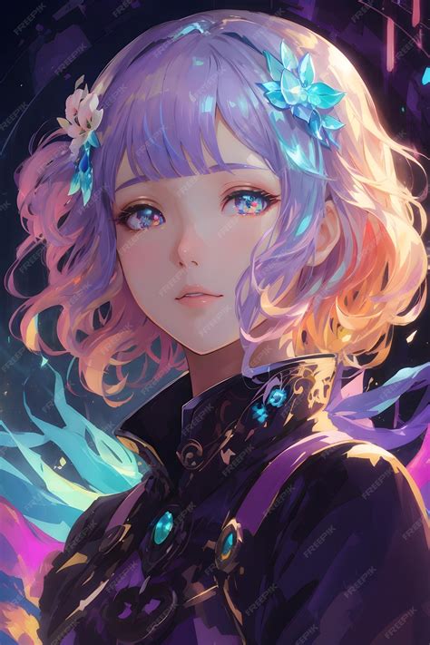 Premium Ai Image Iridescent Color Anime Portrait Fantasy Anime Girl Iridescent Anime Girl