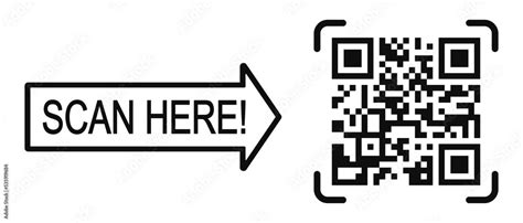 Scan Here Template With QR Code Pictogram Quick Responce Matrix Barcode Readable By Smartphone