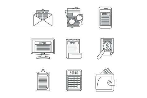 Expense Report Transaction Icon Set Outline Style