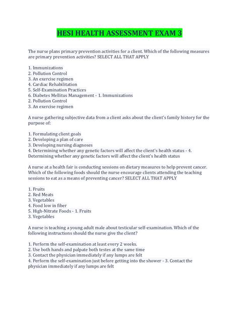 Nursingknowledgeassessmentpracticeexam Health Assessment Exam 3