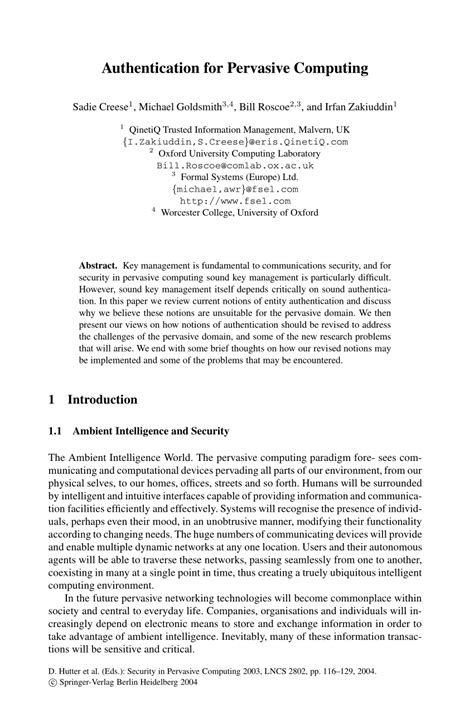Pdf Authentication For Pervasive Computing