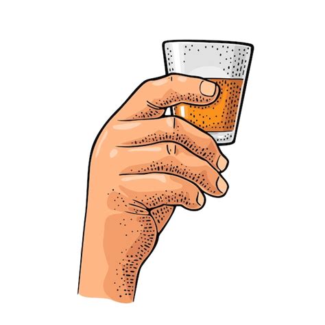 Premium Vector Male Hand Holding Glass Rum Vintage Color Vector Engraving