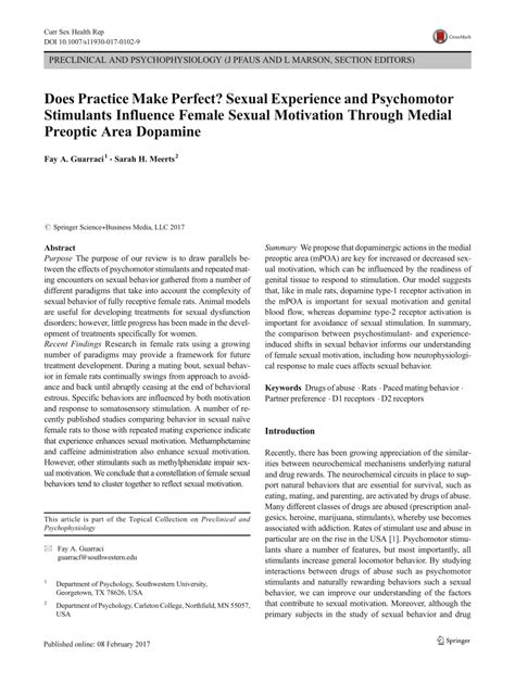 PDF Does Practice Make Perfect Sexual Experience And Psychomotor Stimulants Influence Female