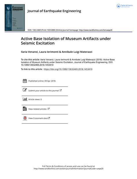 Pdf Active Base Isolation Of Museum Artifacts Under Seismic Excitation