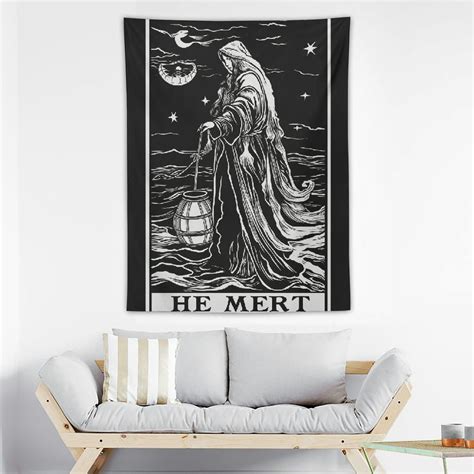 FLORID The Hermit Tarot Card Tapestry Black White Grim Reaper