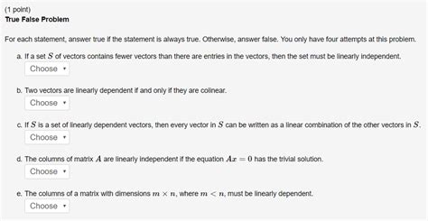 Solved Point True False Problem For Each Statement Chegg