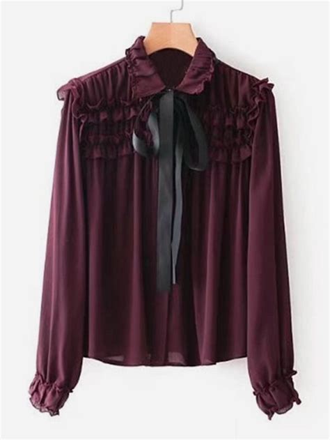 Contrast Tie Neck Frill Blouse SheIn Sheinside