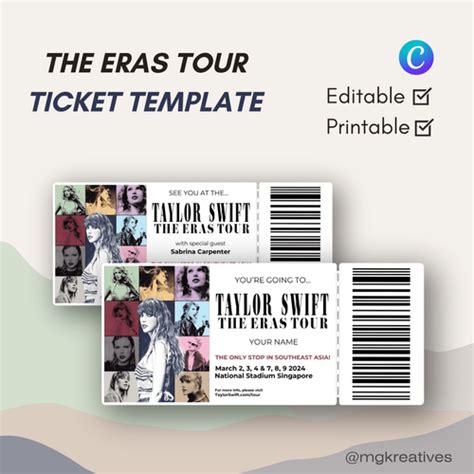 Taylor Swift Concert Ticket Template Editable Concert Ticket Template