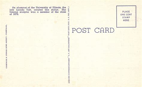 Vintage Postcard Alma Mater Statue Monument University Illinois
