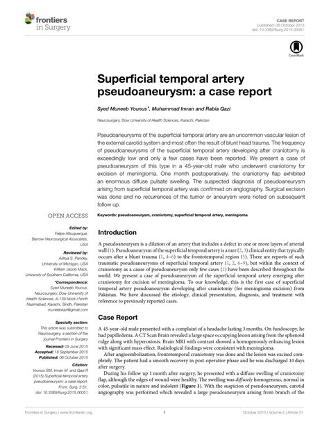 Pdf Superficial Temporal Artery Pseudoaneurysm A Case Report