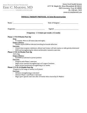Fillable Online PHYSICAL THERAPY PROTOCOL AC Joint Reconstruction Fax