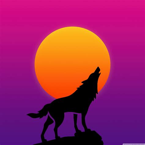 Wolf Howling At The Moon Minimalist Drawing 4k Uhd Wallpaper For