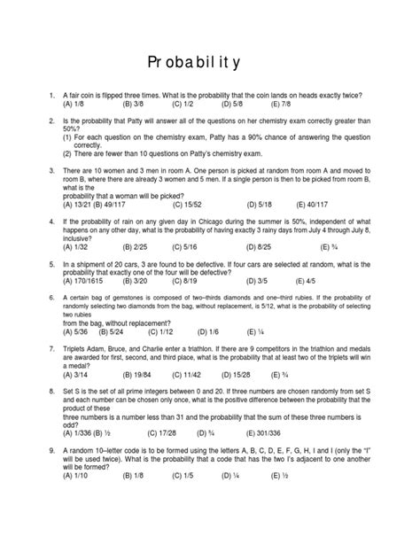 Probability Gmat Pdf Randomness Personal Digital Assistant