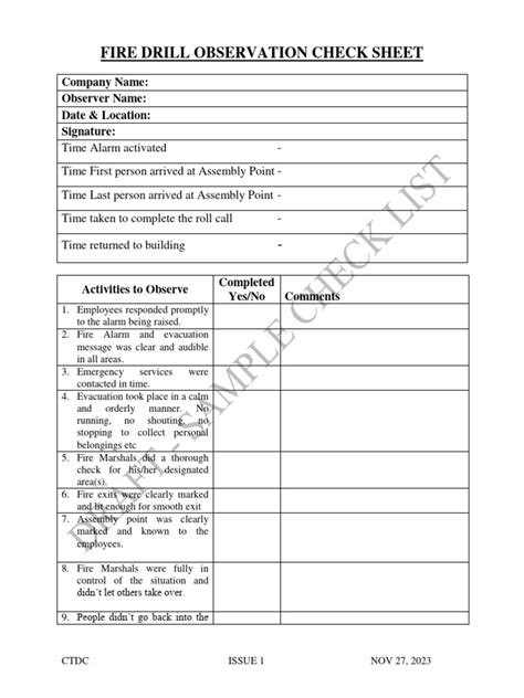 Mock Drill Checklist Pdf