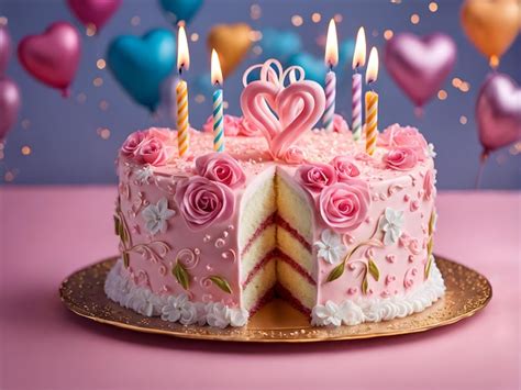 Premium Photo Delicate Birthday Cake In Pastel Colors