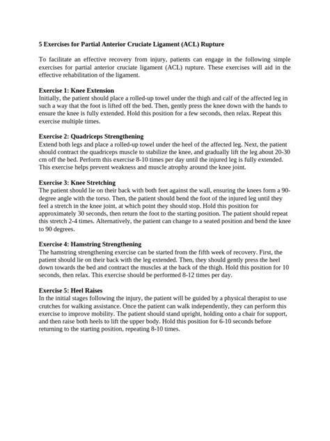 5 Exercises For Partial Anterior Cruciate Ligament Acl Rupture Pdf